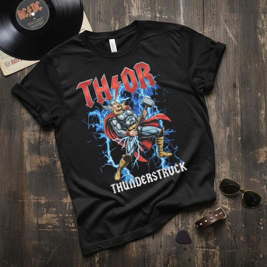 Thor Thunderstruck T-shirt – AC/DC Parody, Mjolnir Guitar - Etsy