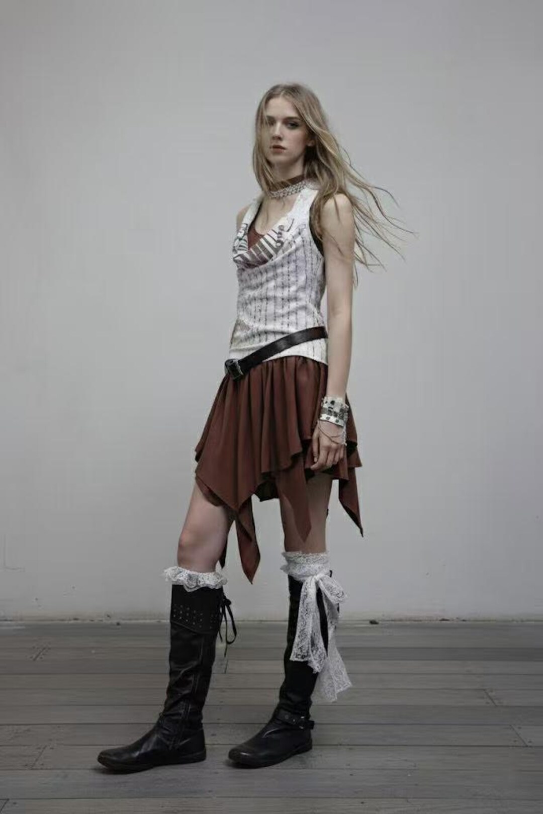 Fairy Grunge Two Piece Set Aesthetic Y2K Earthy Tones Asymmetrical ...