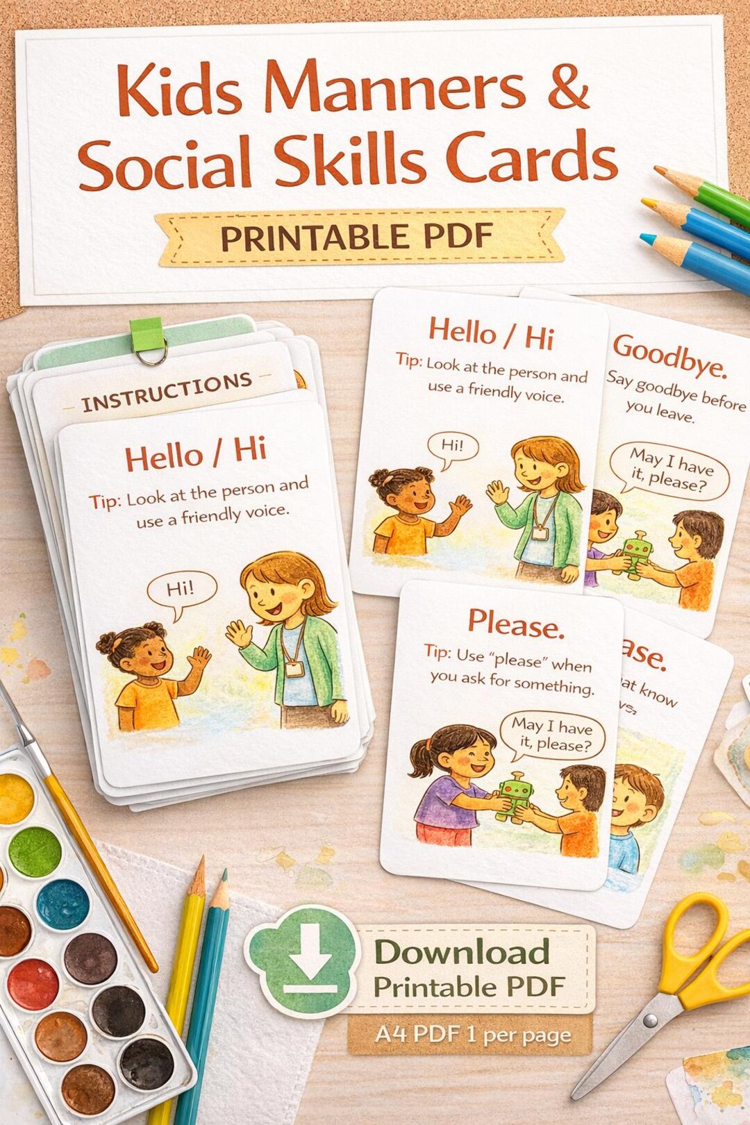 Kids Manners & Social Skills Cards – 30 Printable Flashcards for ...