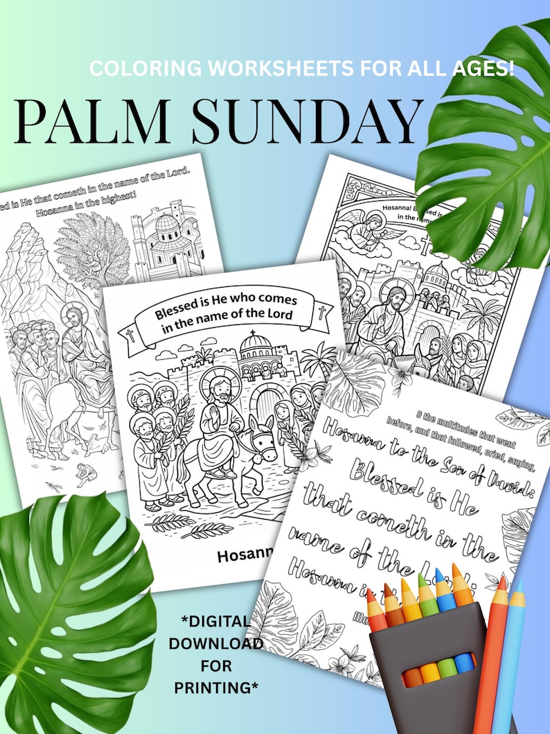 Palm Sunday Coloring Sheets for Kids and Adults, Christian Easter ...
