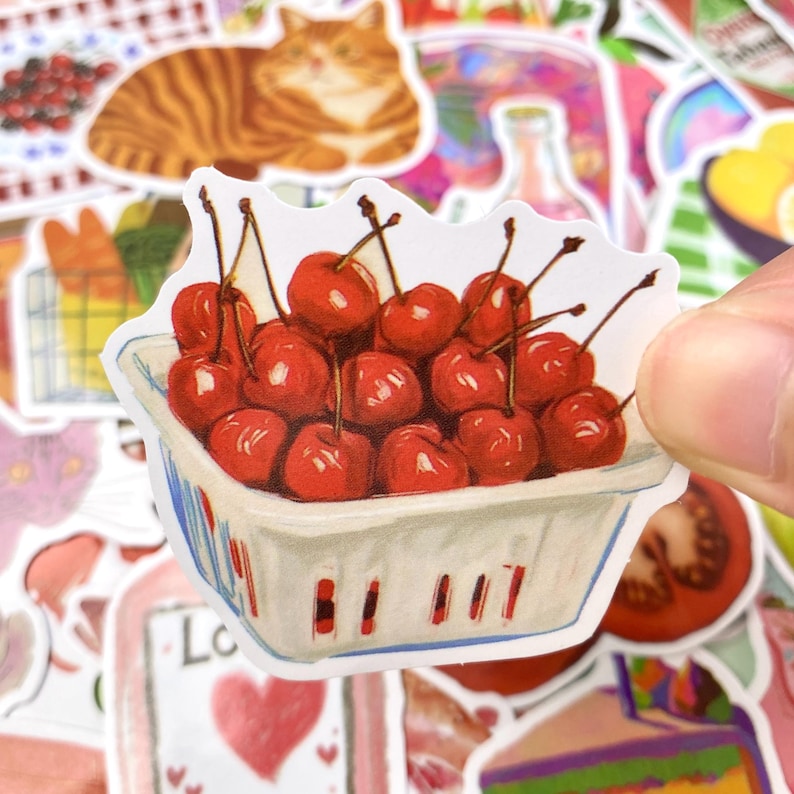 50 Vintage Aesthetic Stickers, Retro Sticker Pack, Cute Food Cat ...