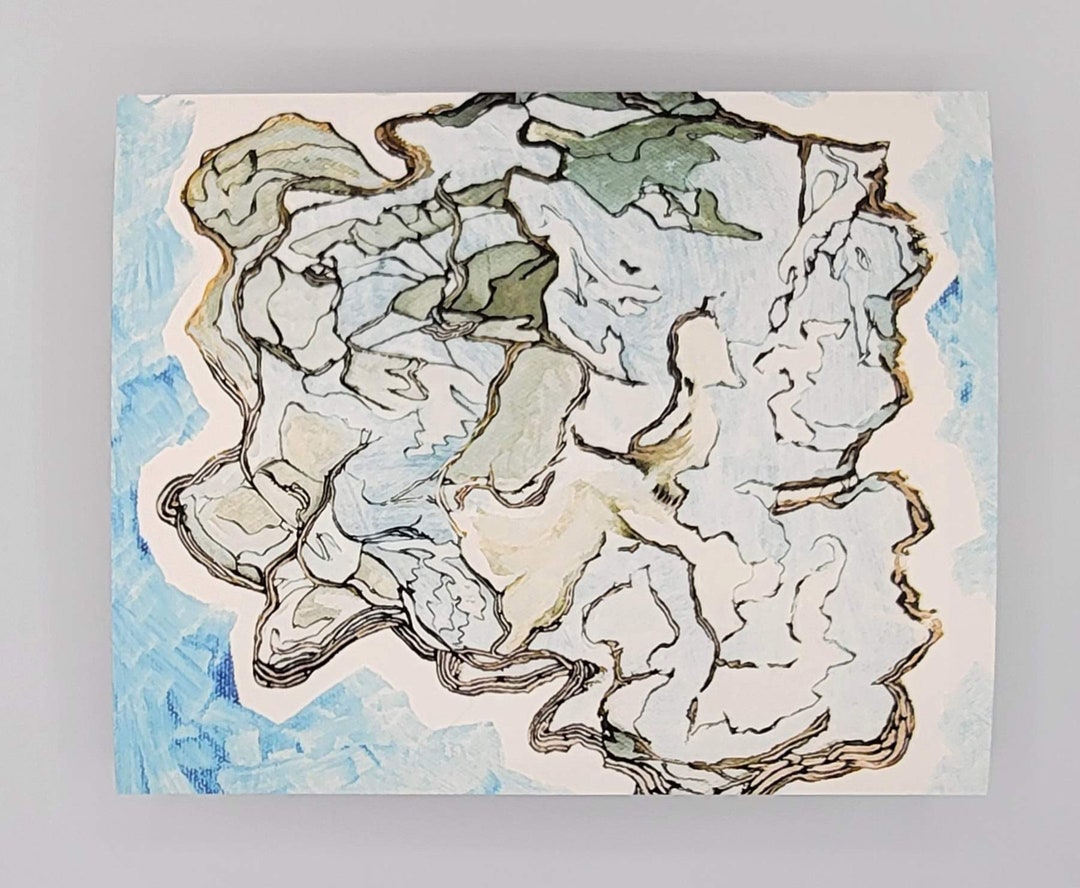 Abstract Blue Map Print Expressive Intense Line Work Oil Painting Print ...