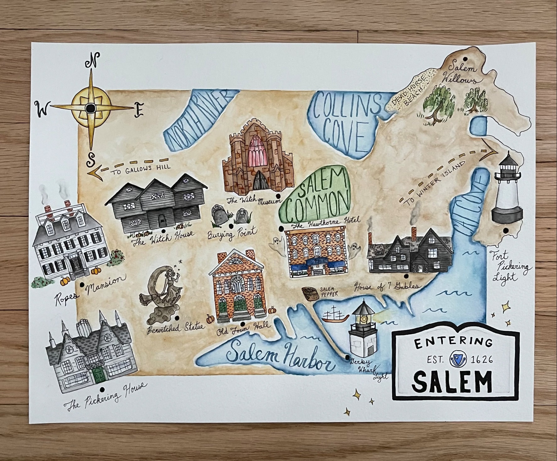 Salem map of the Witch City - Etsy