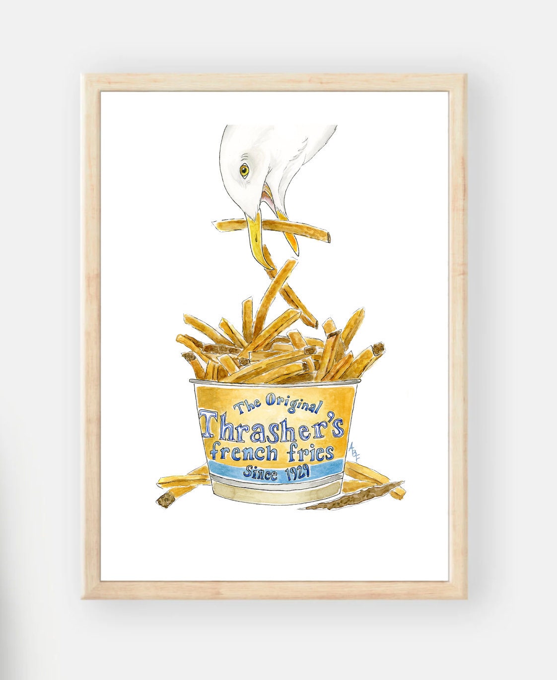 Seagull French Fries at the Beach-watercolor Print Maryland-delaware ...