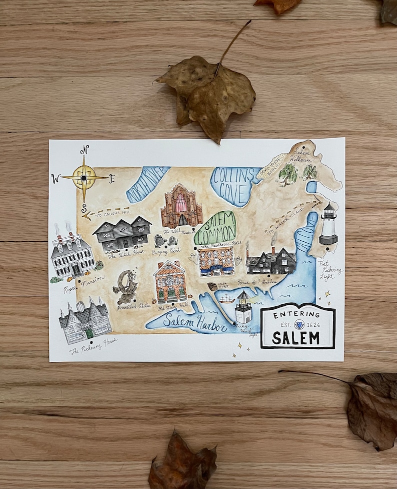 Salem "map" of the Witch City - Etsy