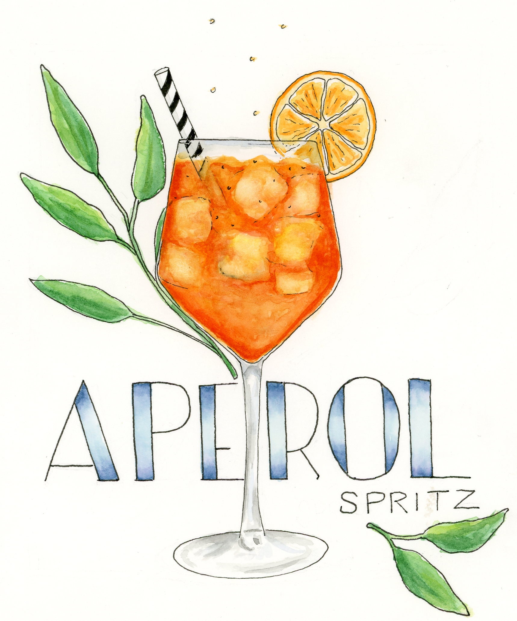 Cocktail Series: Aperol Spritz Watercolor - Etsy
