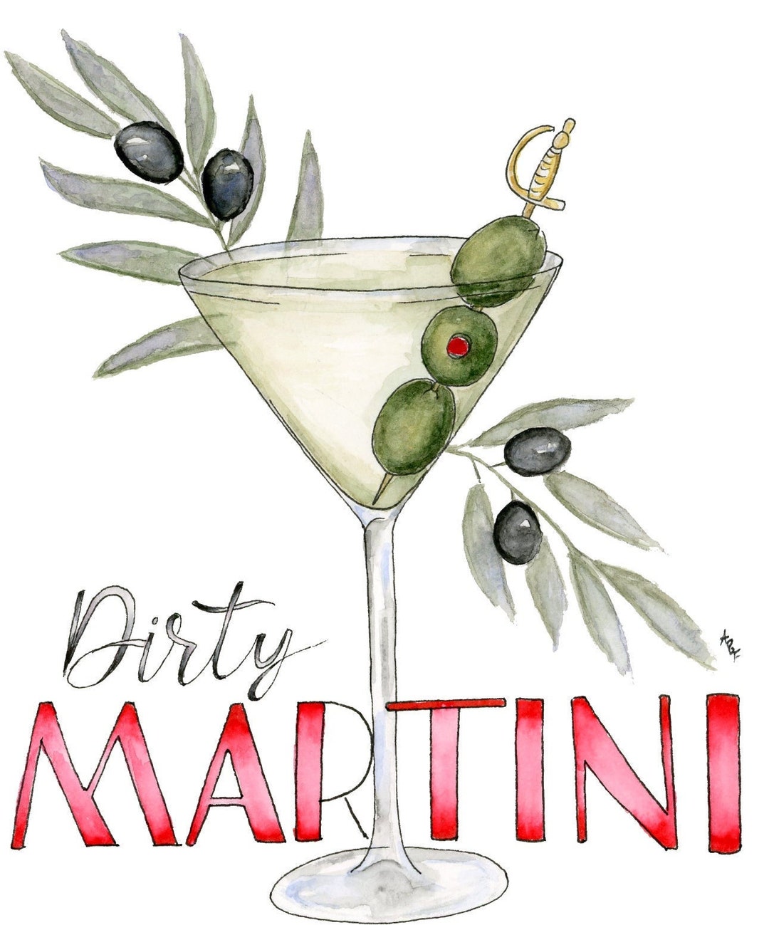 Cocktail Series: Dirty Martini Watercolor - Etsy