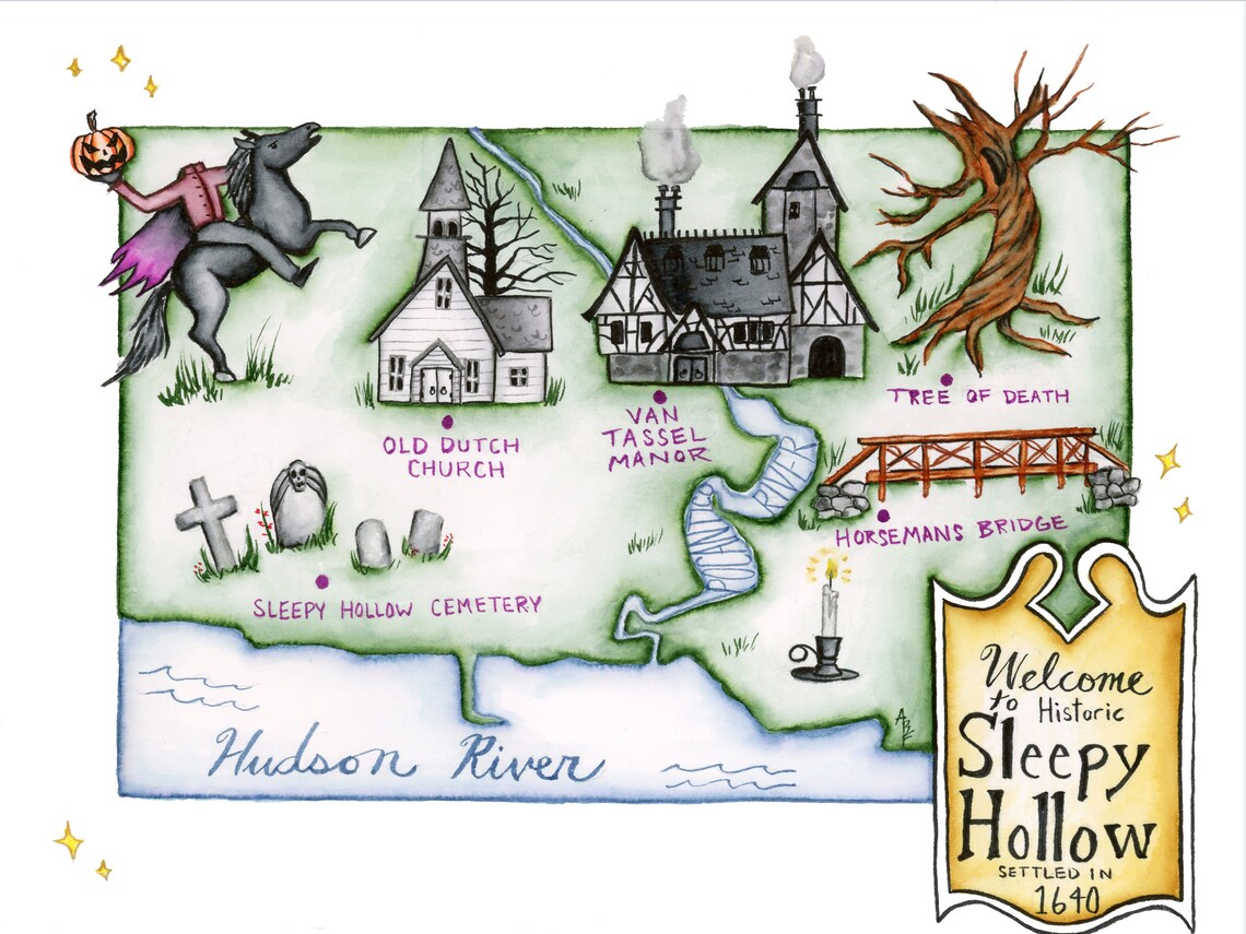 Sleepy Hollow Town Map Headless Horseman - Etsy