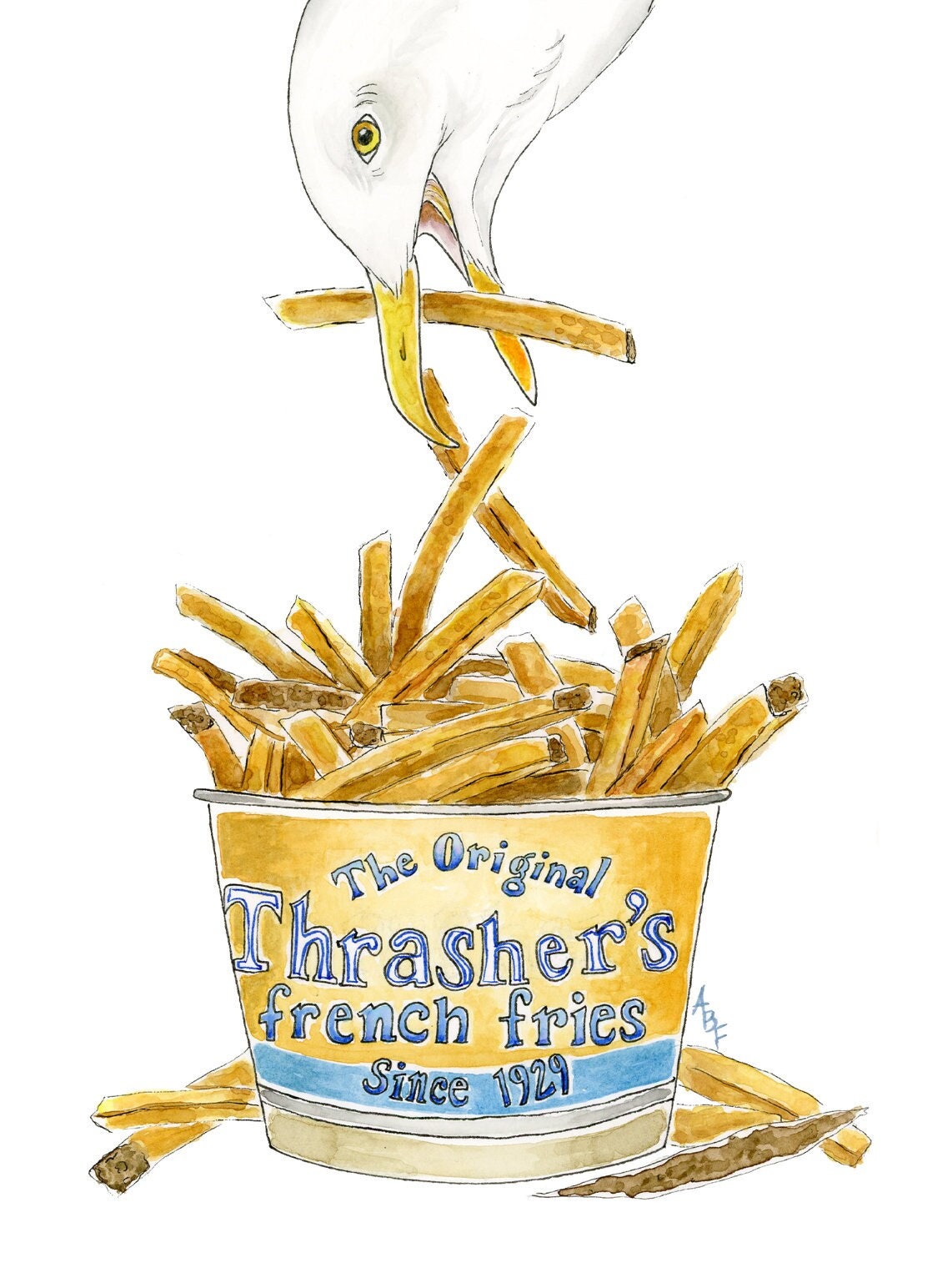Seagull French Fries at the Beach-watercolor Print Maryland-delaware ...