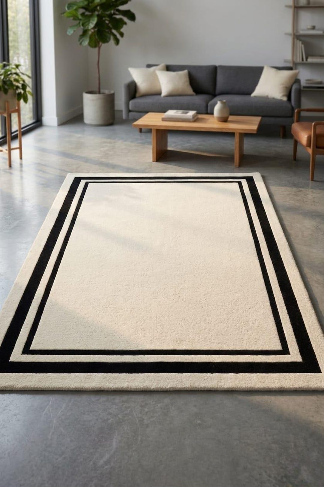 Neutral Geometric Tufted Rug, Beige Cream Modern Area Rug, Minimalist ...