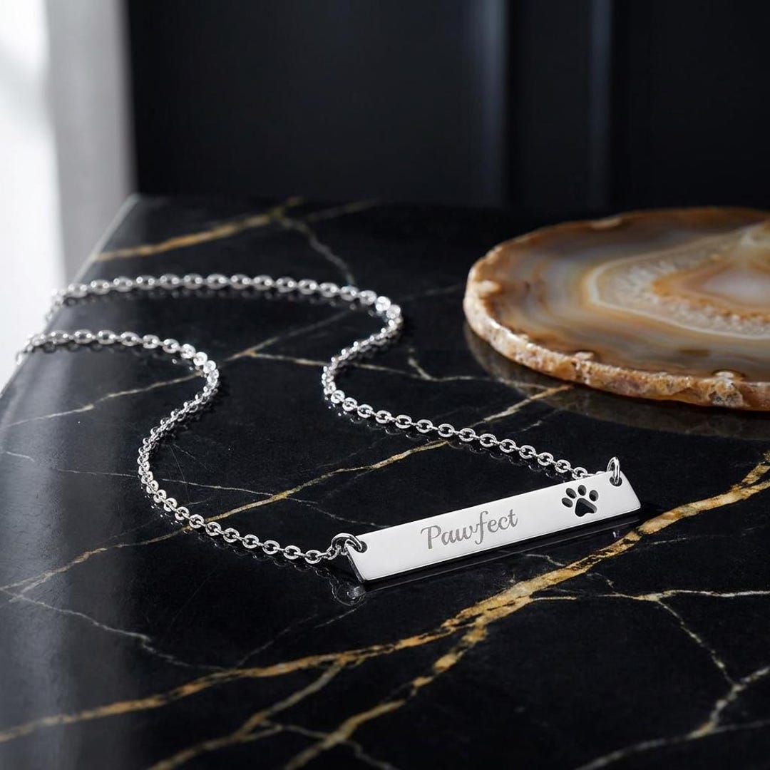 Paw Print Bar Necklace | Stainless Steel Pet Lover Jewelry - Etsy
