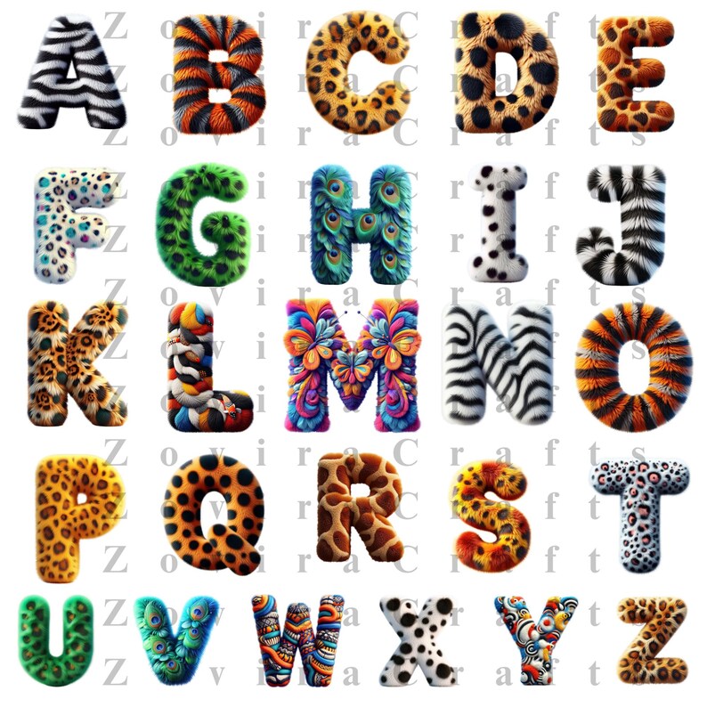 Animal Pattern Alphabet PNG | A-Z Leopard Zebra Letters Set Preschool ...
