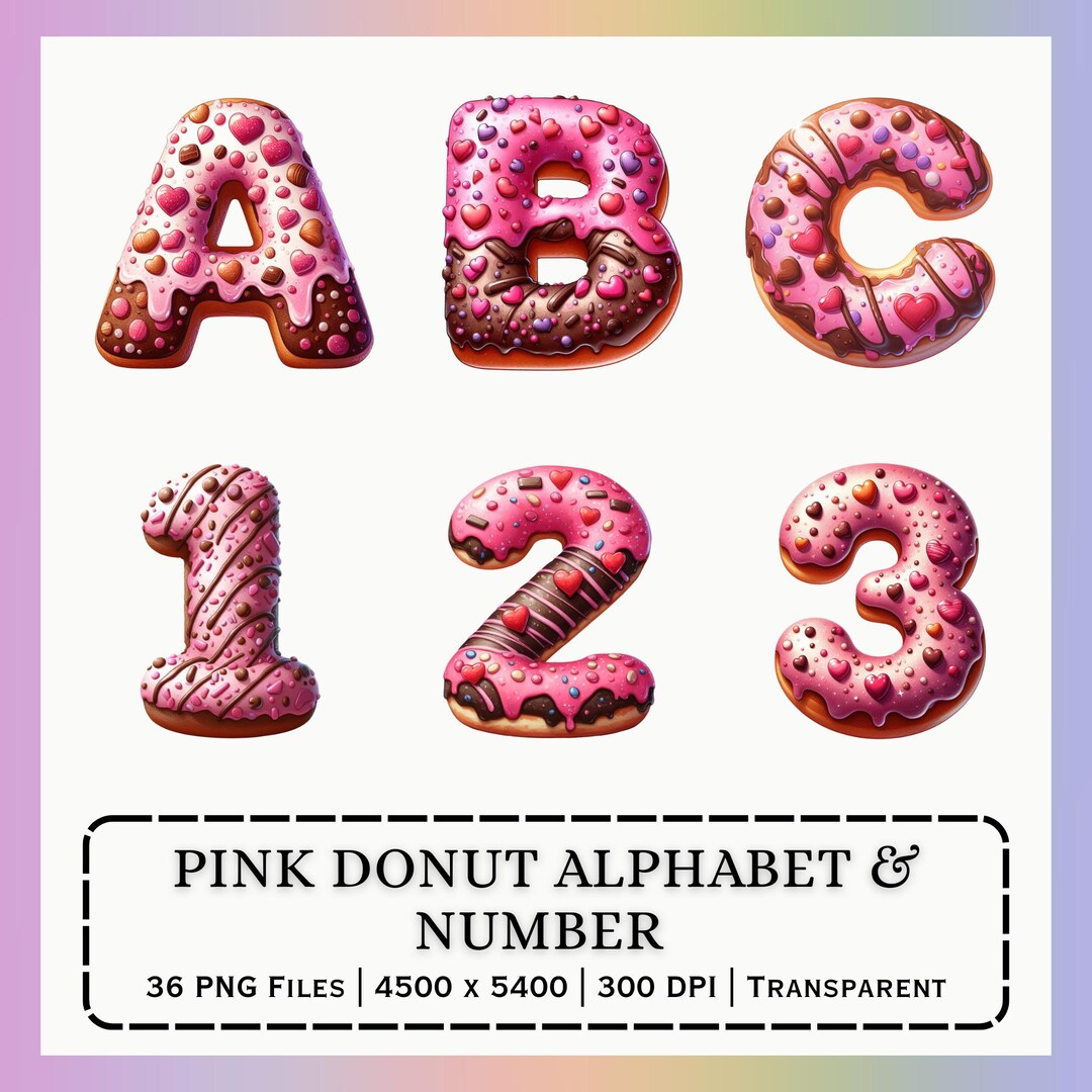 Pink Donut Alphabet Letters Numbers A-Z 0-9 | Sprinkle Craft PNG Set - Etsy