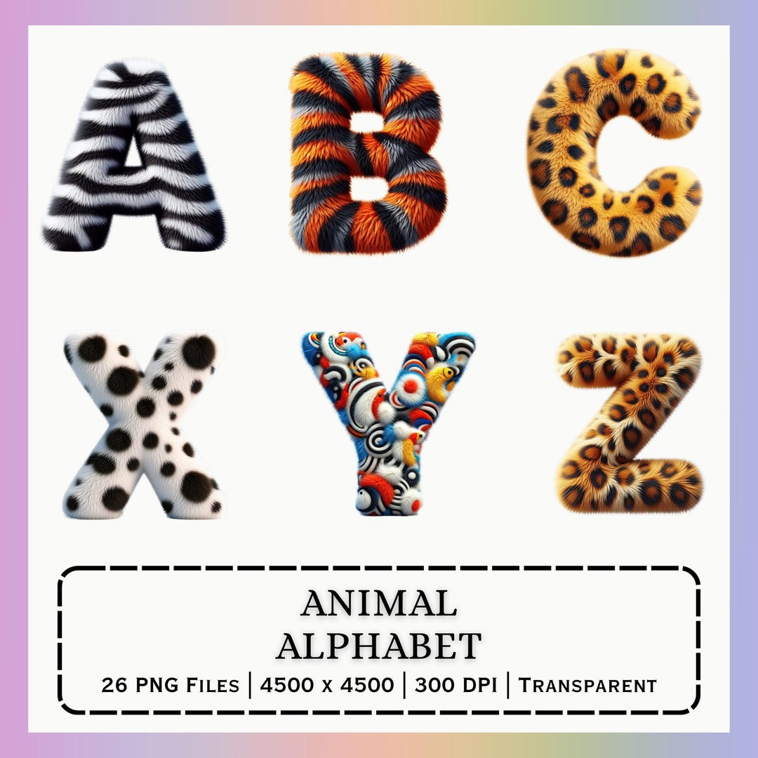 Animal Pattern Alphabet PNG | A-Z Leopard Zebra Letters Set Preschool ...