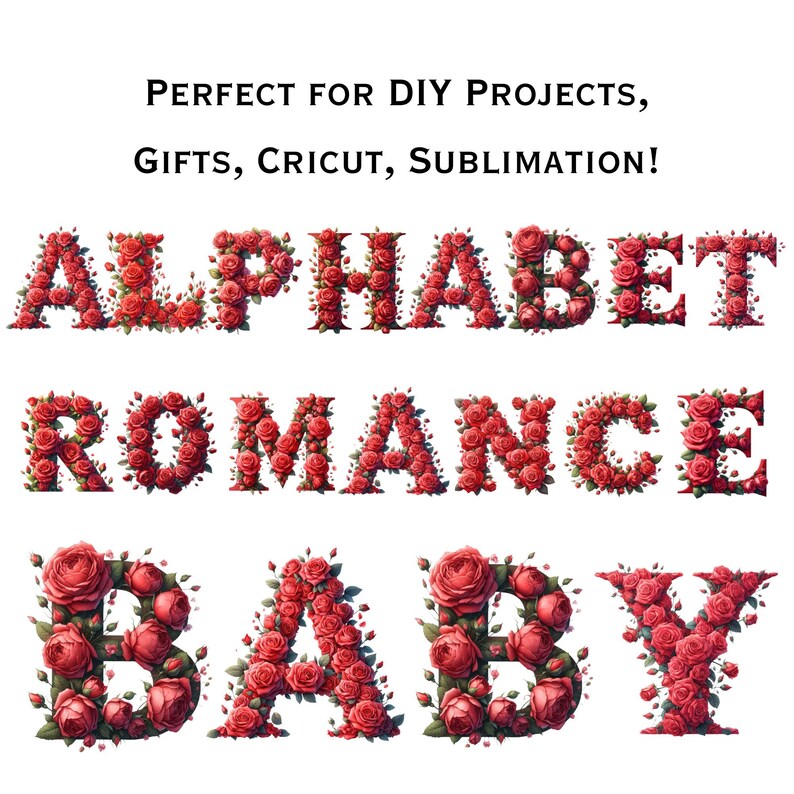 Love Rose Alphabet A–Z | Romantic Floral Letter PNG Set for Valentine ...