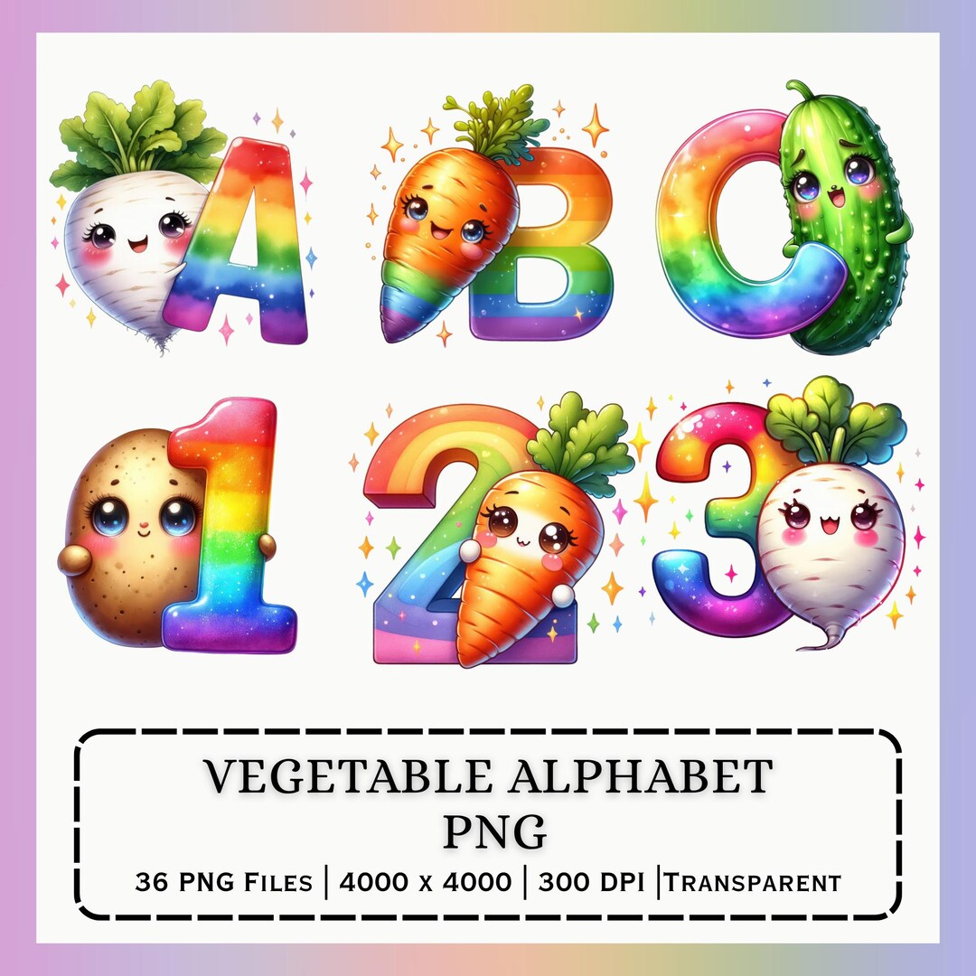 Vegetable Alphabet PNG A–Z With Numbers 0–9 | Food Theme Letters ...