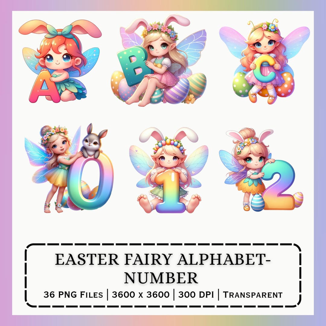 Easter Bunny Alphabet Numbers PNG | Pastel Spring Letters Set (digital ...