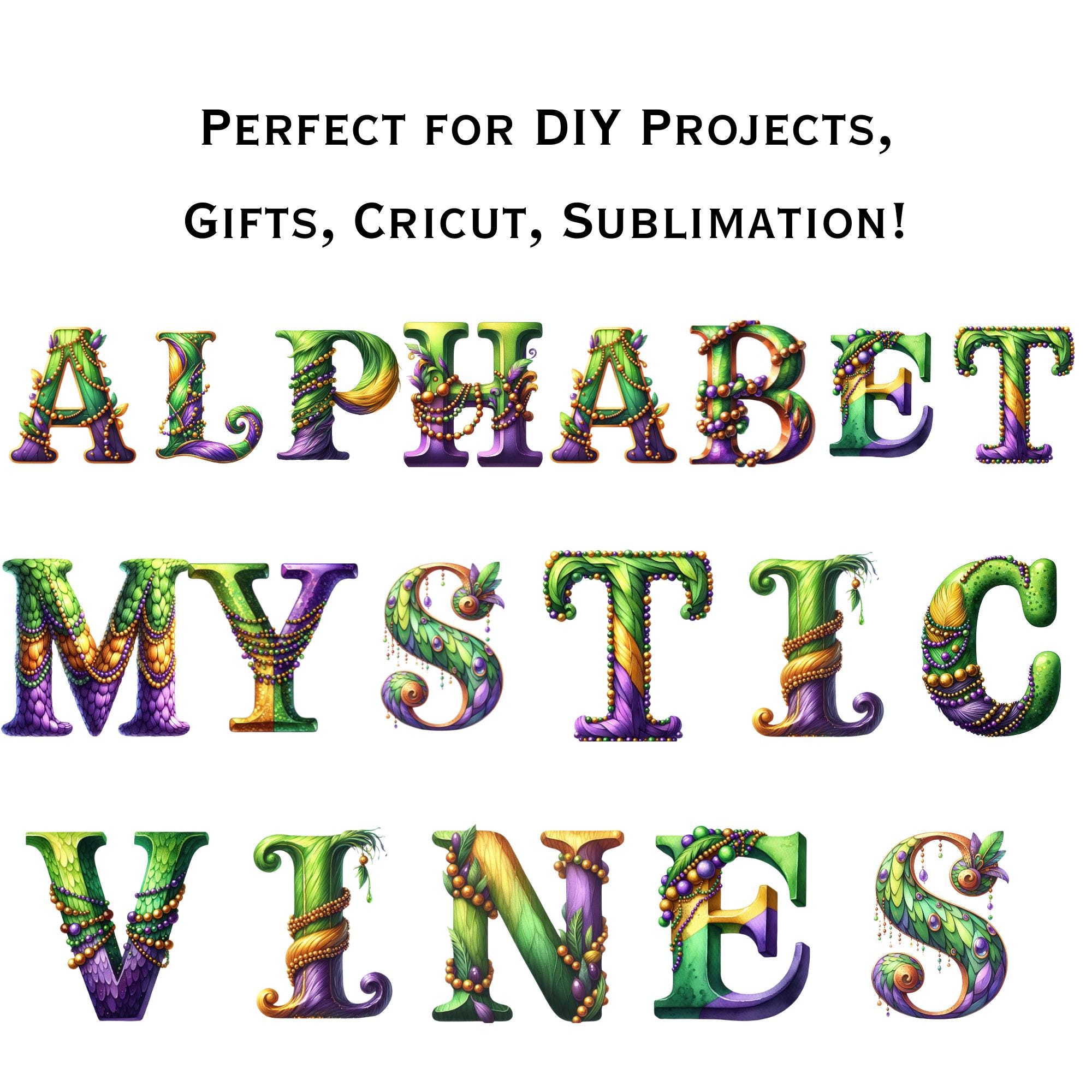 Mardi Gras Alphabet PNG A-Z | Ornamental Carnival Letters | Festive ...
