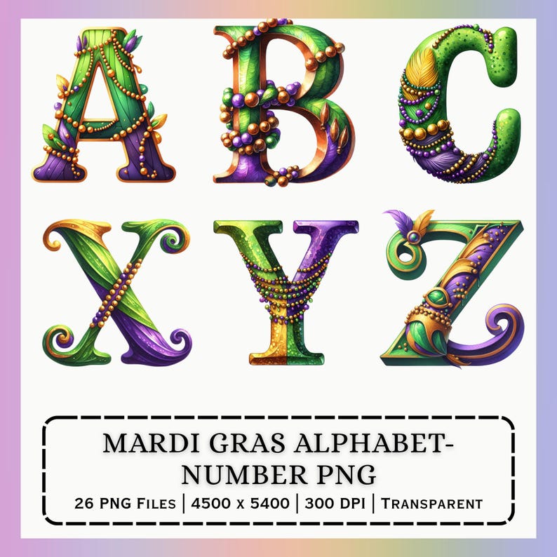 Mardi Gras Alphabet PNG A-Z | Ornamental Carnival Letters | Festive ...