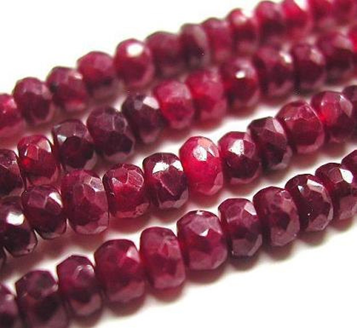 Red Ruby Beads Drilled 4.5mm 24 Beads Faceted Rondelle Natural Precious ...