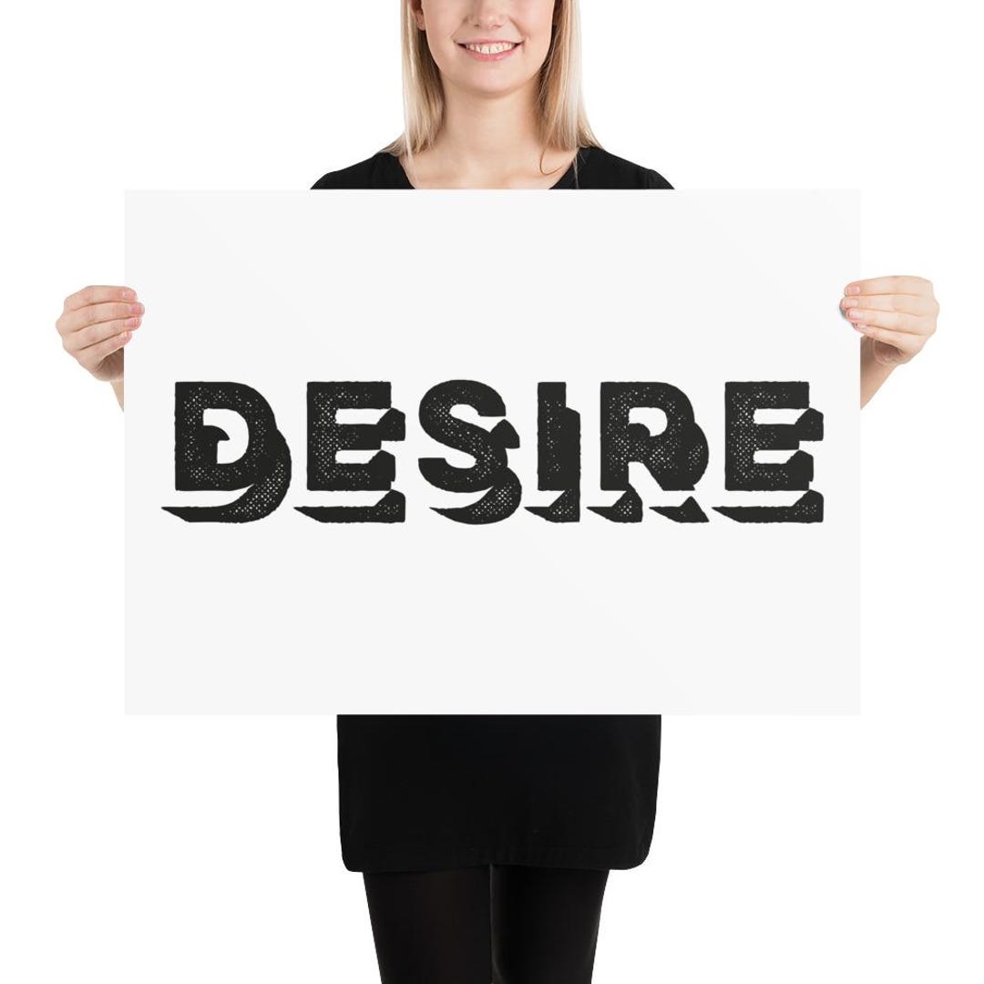DESIRE 3D Typography Poster, Black & White Minimal Wall Art Print, A4 ...