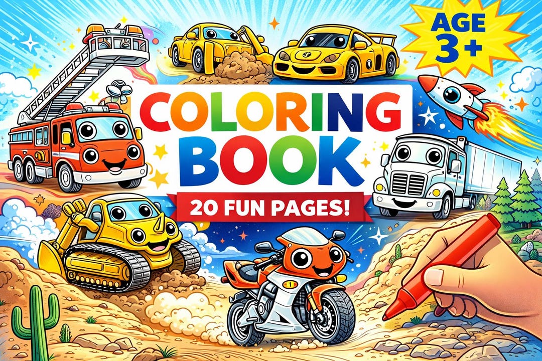 Things That Go Coloring Book PDF for Kids Ages 3–6 | Cars Trucks Trains ...
