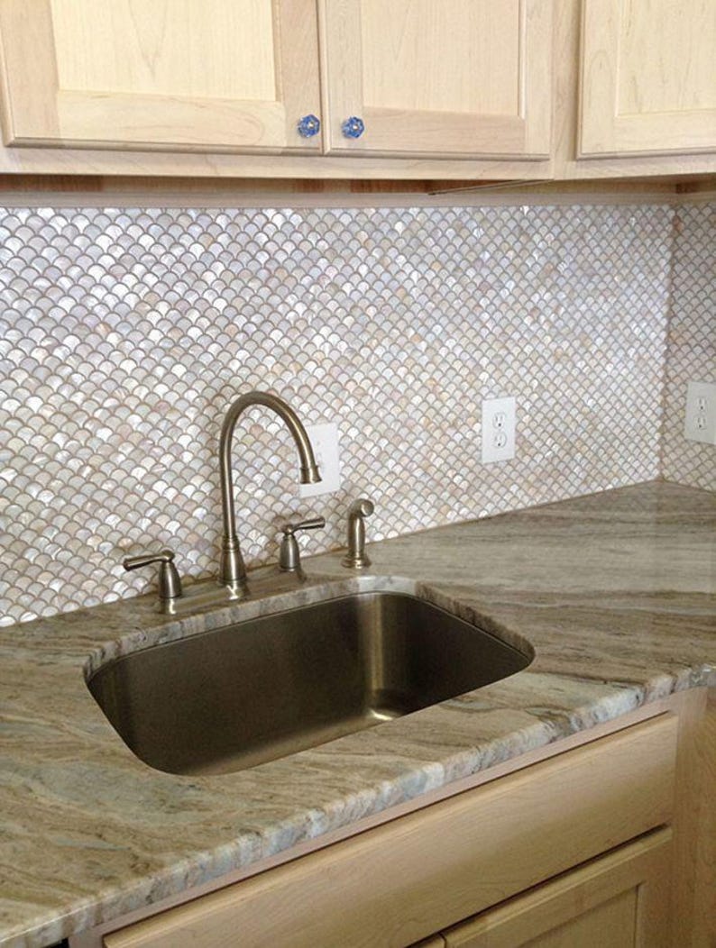 White Scallop Mother of Pearl Backsplash Tile for Kitchen Shower and ...