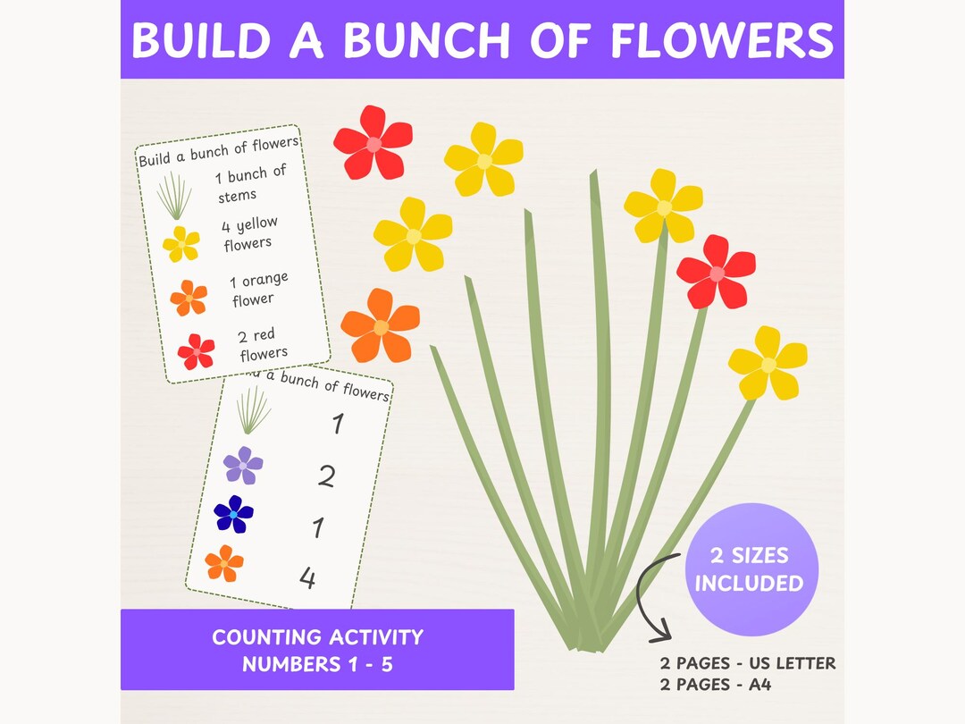 Flower Counting Activity Printable | Spring Numbers 1 to 5, Maths Game ...