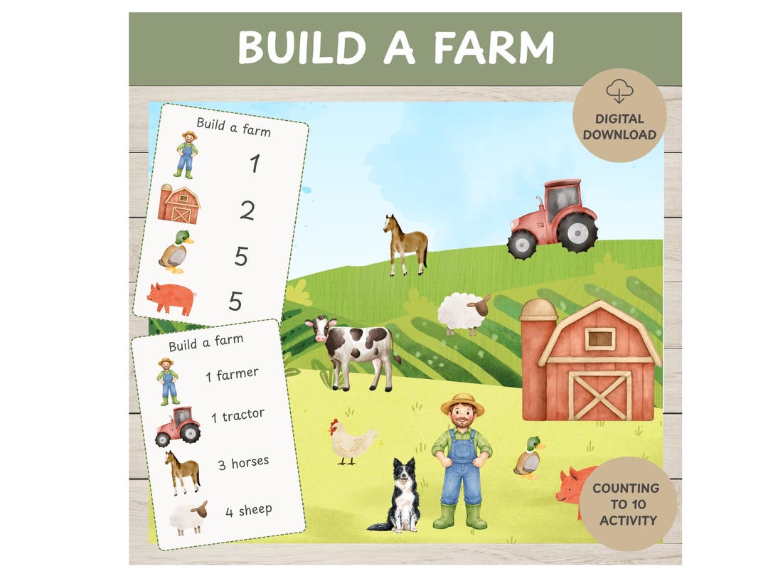 EYFS Farm Counting Maths Activity Printable | Kindergarten Build a ...