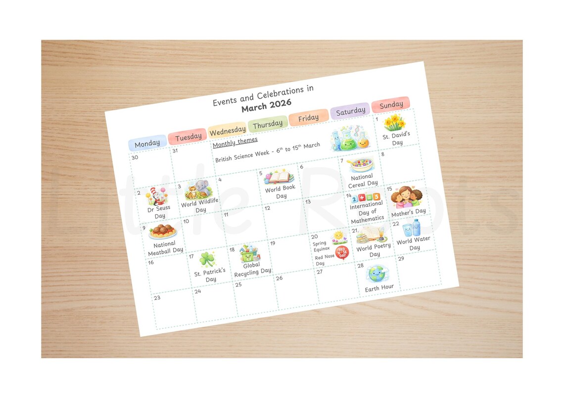 Children’s March 2026 Events Calendar | Preschool EYFS Visual Calendar ...