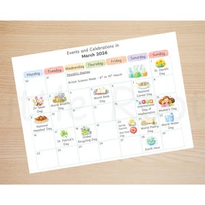 Children’s March 2026 Events Calendar | Preschool EYFS Visual Calendar ...