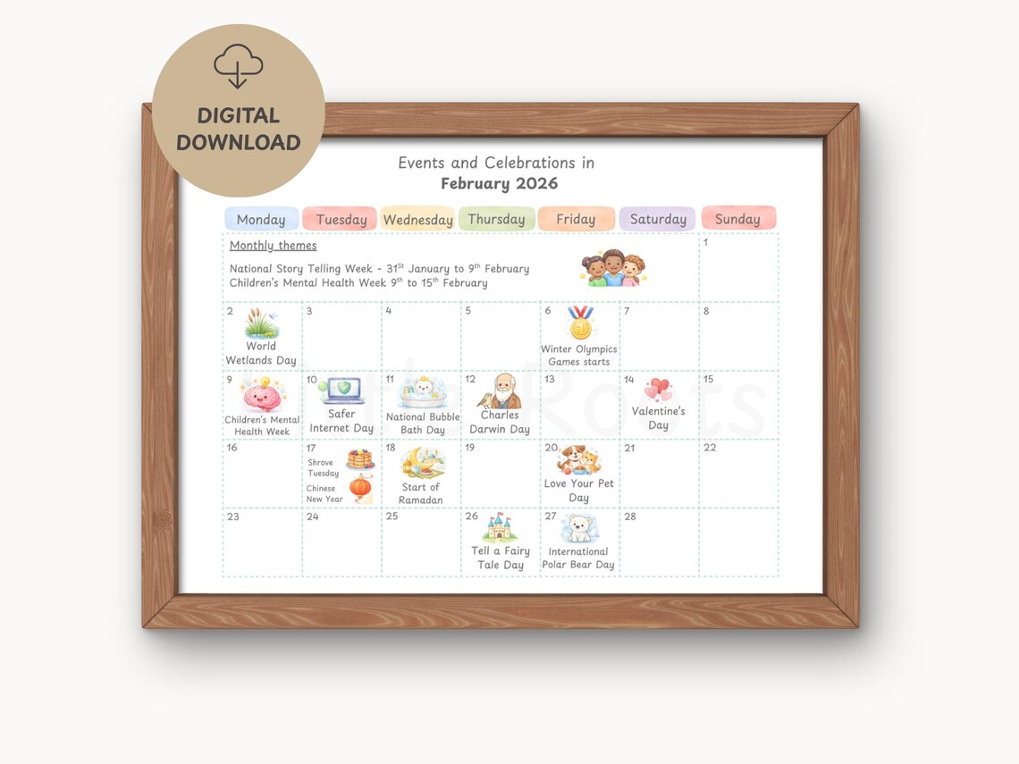 Children’s February 2026 Events Calendar | Preschool EYFS Visual ...
