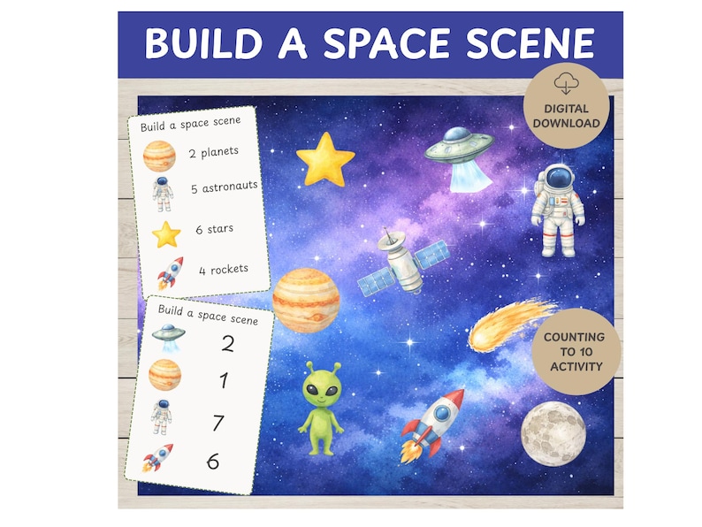 EYFS Space Counting Activity Printable | Build a Scene, Numbers to 10 ...