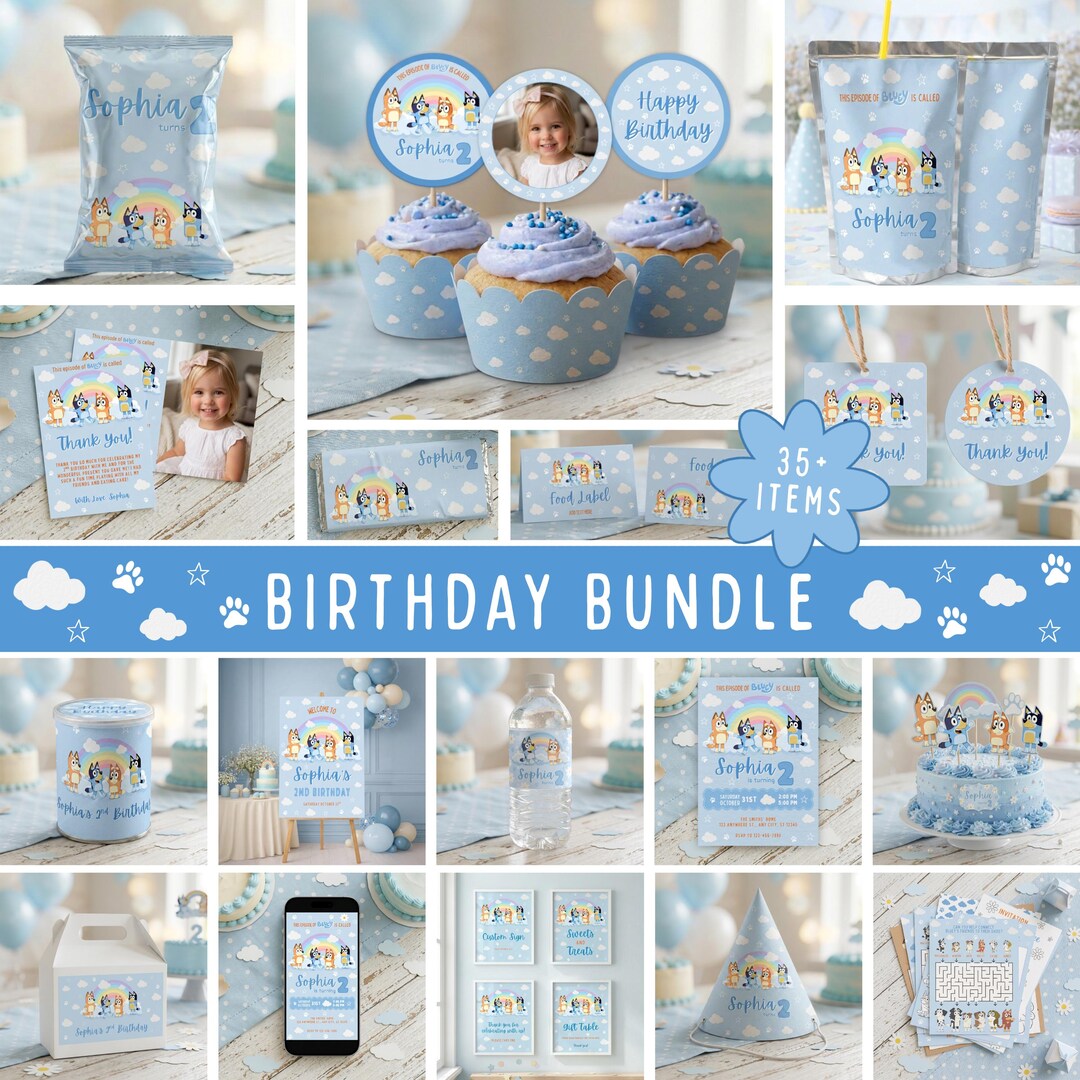 Bluey Birthday Party Bundle Editable Canva Template, Bluey Invitation ...