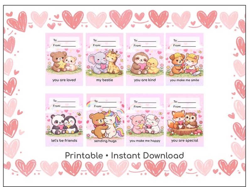 Animal Valentine's Day Cards for Kids | Printable Classroom Valentines ...