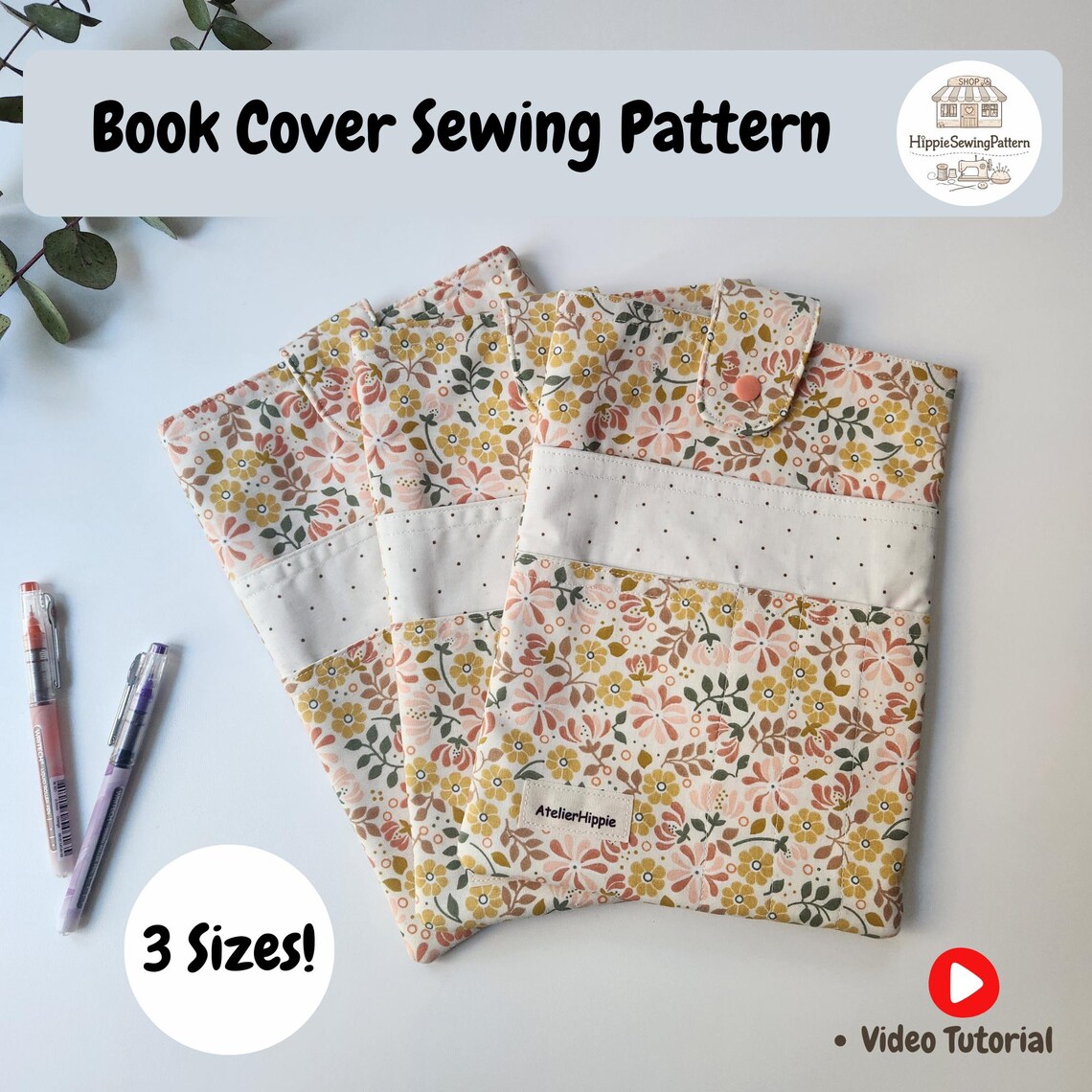 Book Sleeve Sewing Pattern: 3 Sizes, Fabric Book Cover With Pockets - Etsy