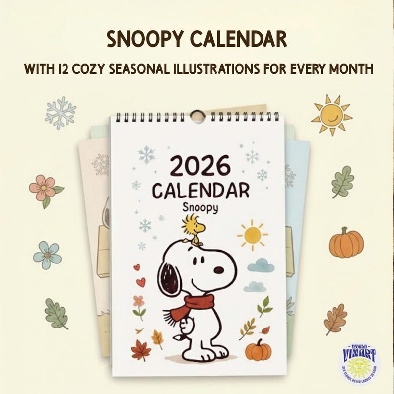 2026 Snoopy Calendar, Cozy Seasonal Illustrations (digital Download ...
