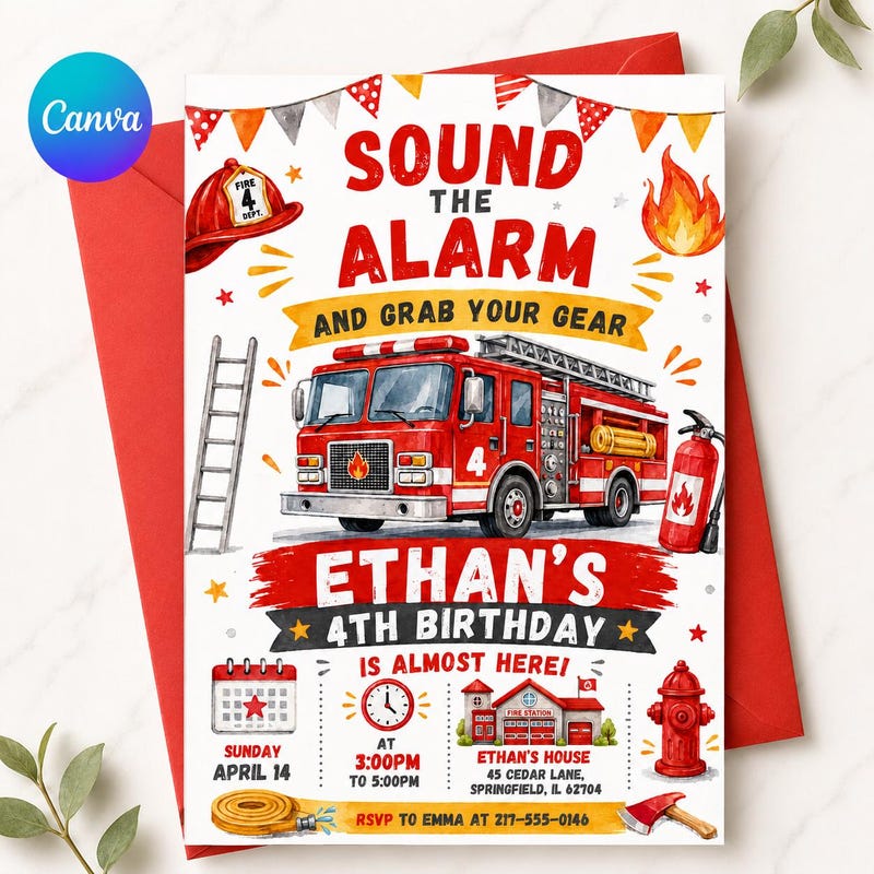 Firefighter Invitation - Etsy