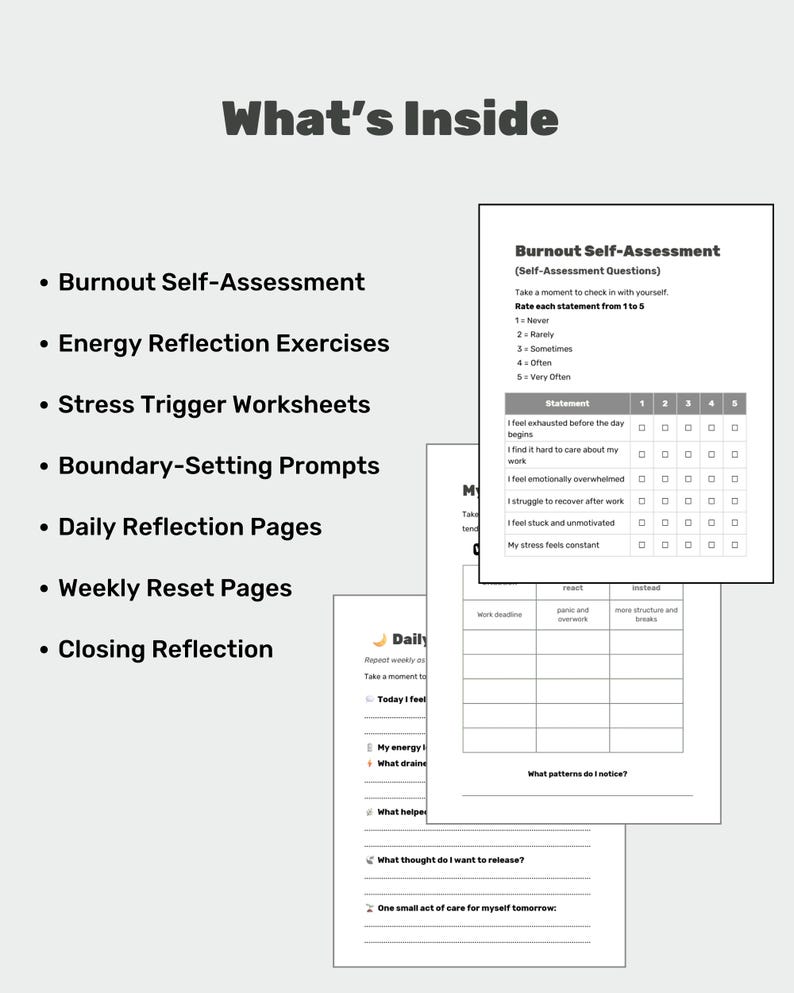 Burnout Recovery Workbook Printable PDF, 30 Day Reset Journal, Mental ...