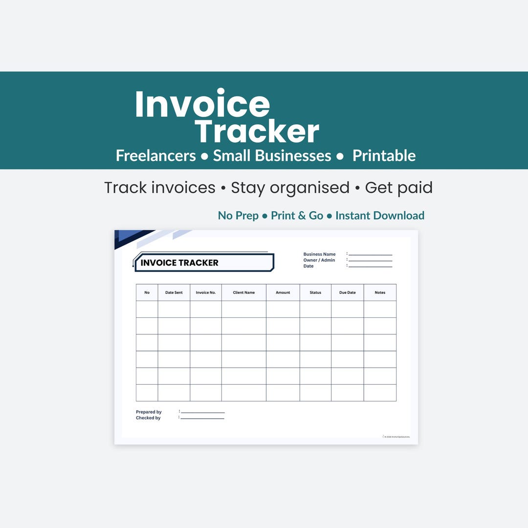 Printable Invoice Tracker | Simple One-page Invoice Log | Small ...
