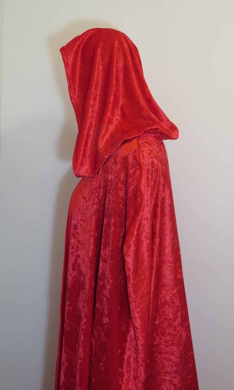 Extra Long Red Crushed Velvet Handmade Hooded Costume Cloak, Panne ...