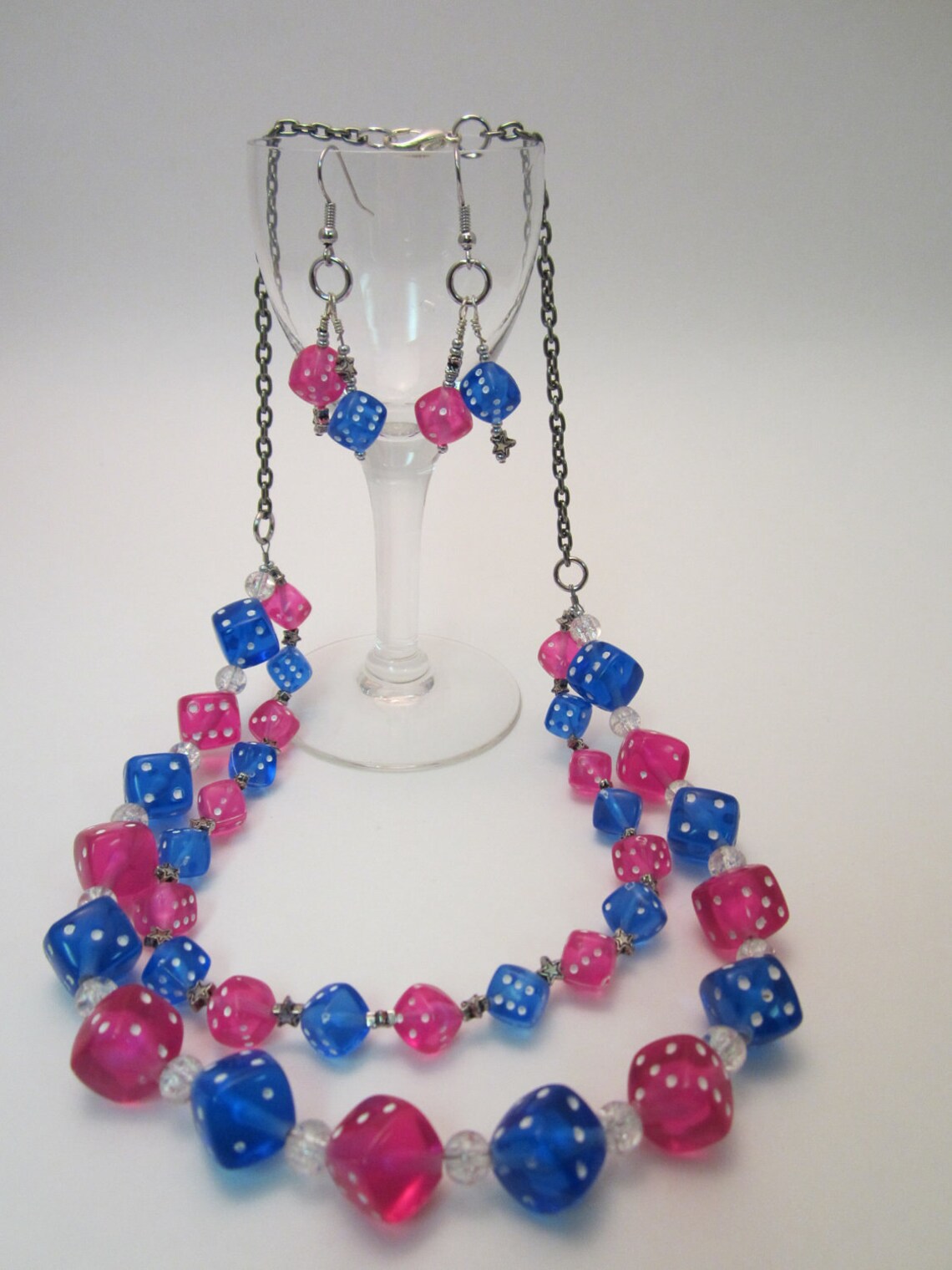 Pink and Blue Dice Jewelry Set With Silver Stars, Gift Set, Gamer Chic ...