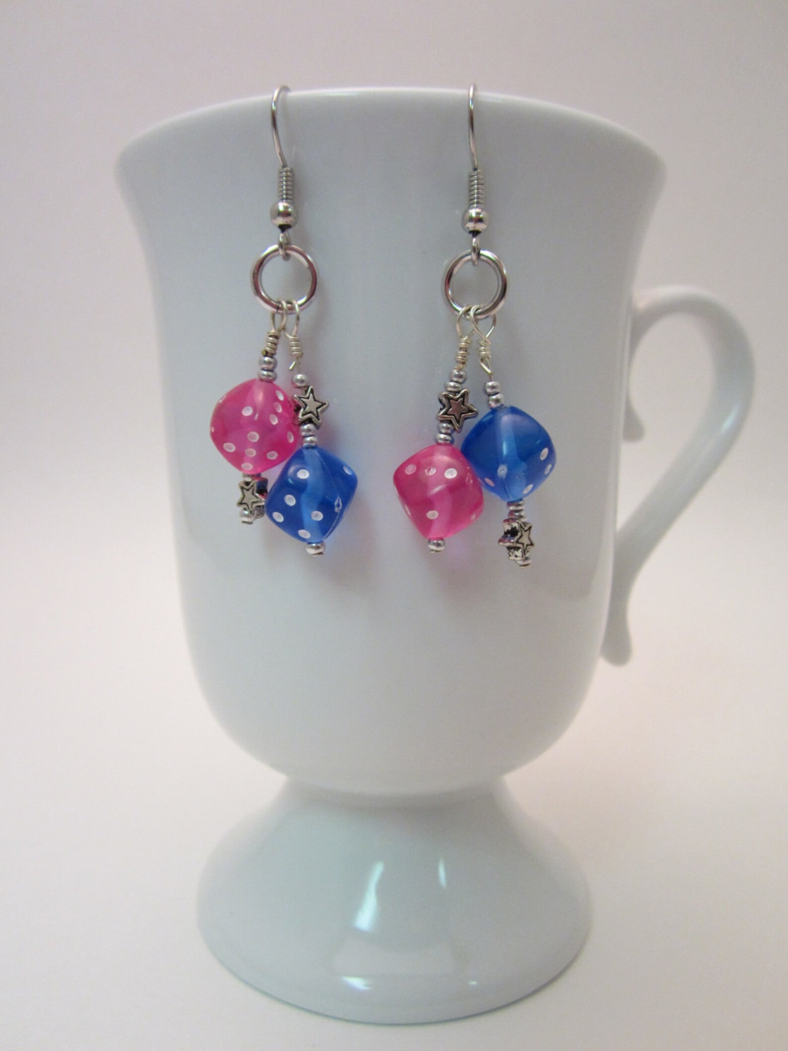 Pink and Blue Dice Jewelry Set With Silver Stars, Gift Set, Gamer Chic ...
