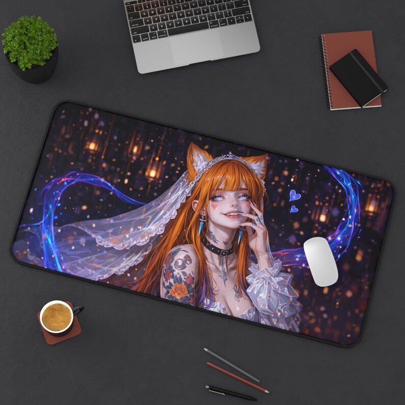 Anime Fox Girl Mouse Pad, Kawaii Pastel Desk Mat, Gaming Decor - Etsy UK