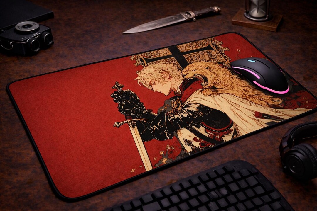 Dark Fantasy Knight Mouse Pad | Medieval Warrior Desk Mat | Gothic Red ...