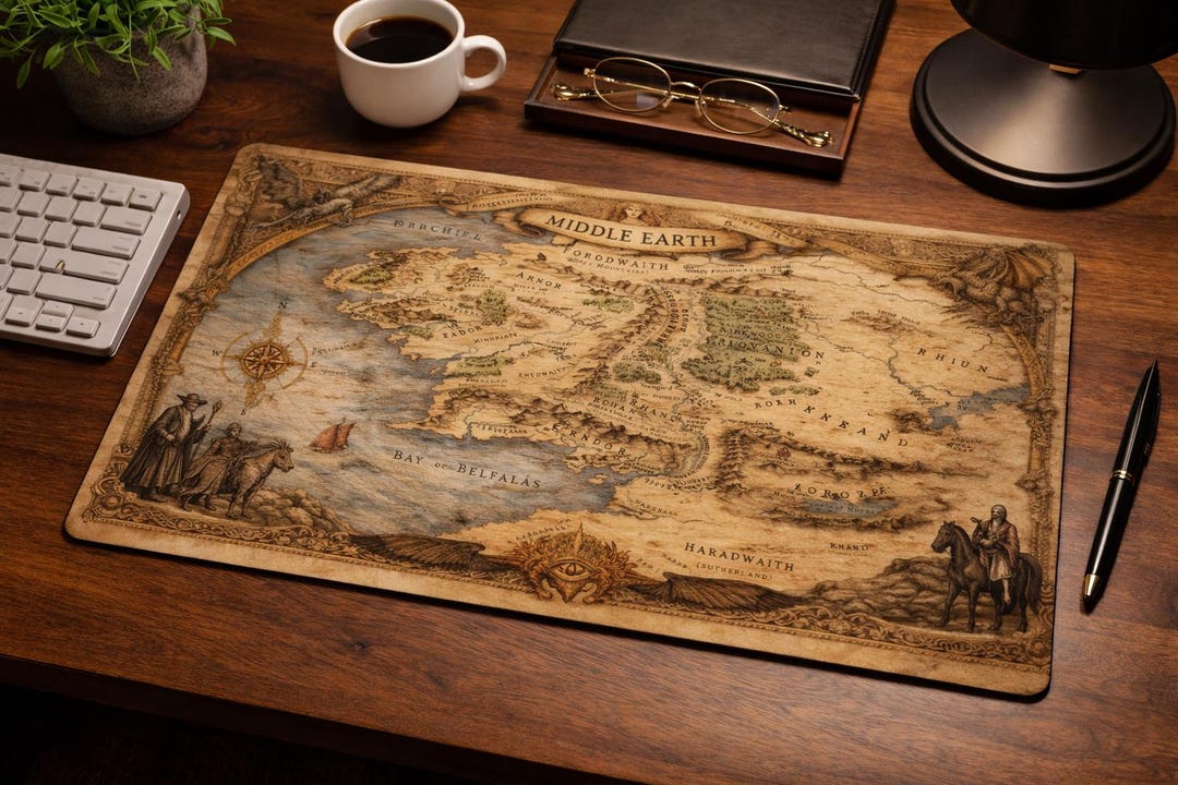 Vintage Fantasy Map, Medieval World Map Desk Mat, Antique Parchment ...
