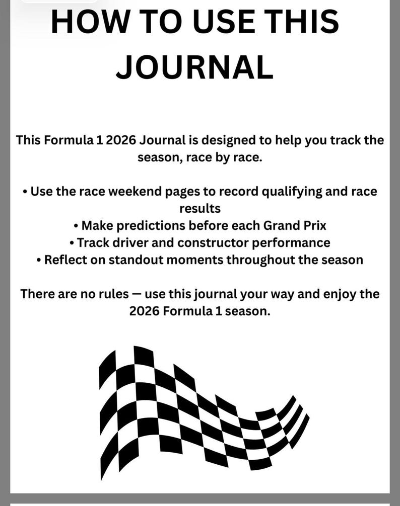 F1 2026 Season Journal | Race Tracker & Fan Logbook (PDF) - Etsy UK
