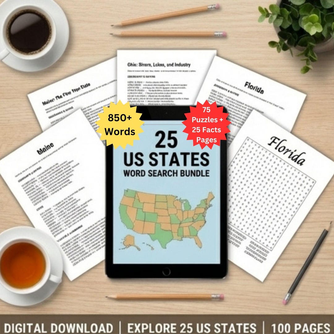 US States Word Search & Fun Facts Puzzle Bundle | Geography | Digital ...