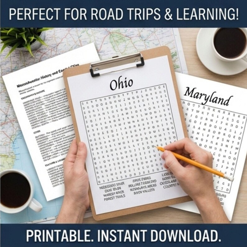 US States Word Search & Fun Facts Puzzle Bundle | Geography | Digital ...