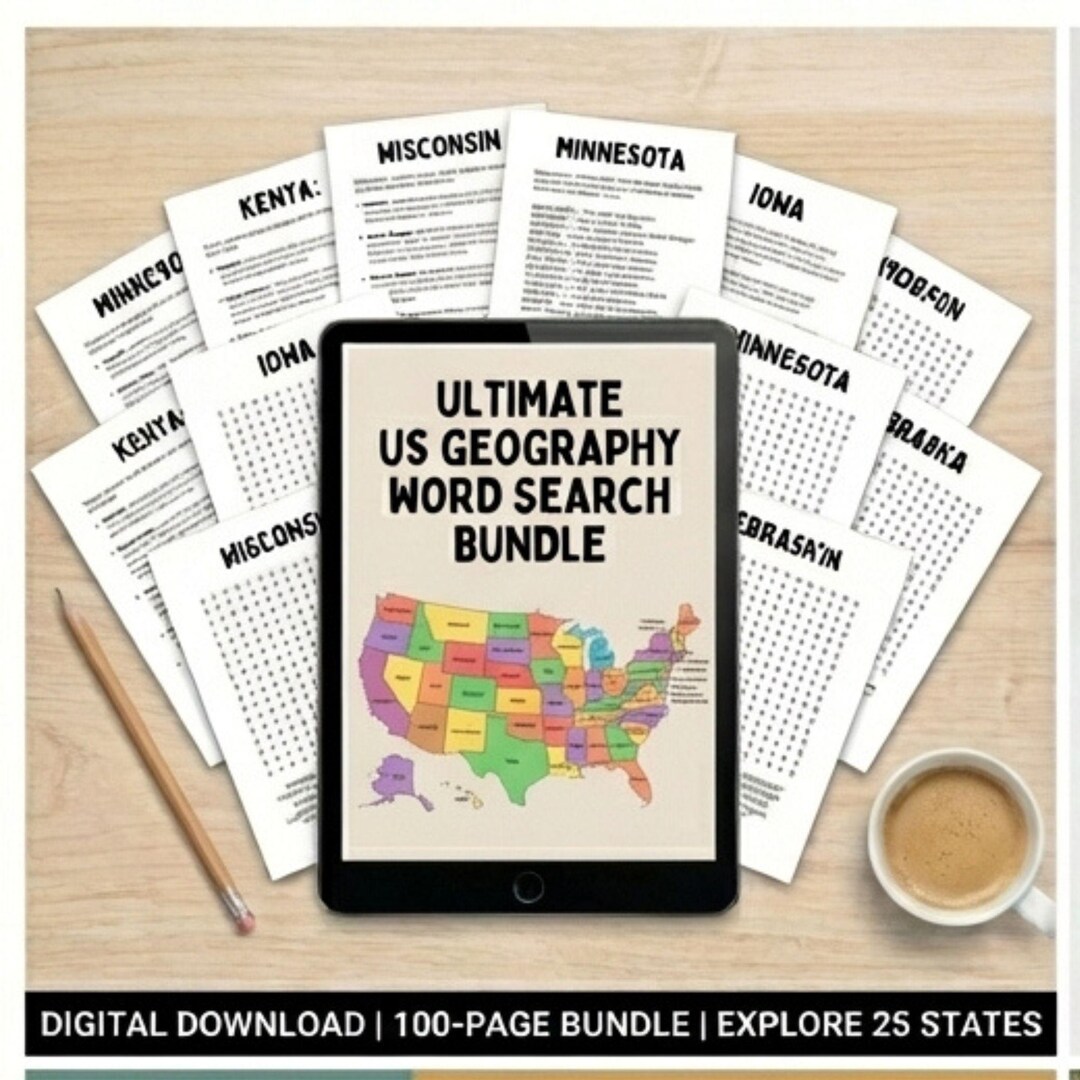 USA Word Search Puzzle Bundle | 75 Puzzles | 900 Words | 25 US States ...